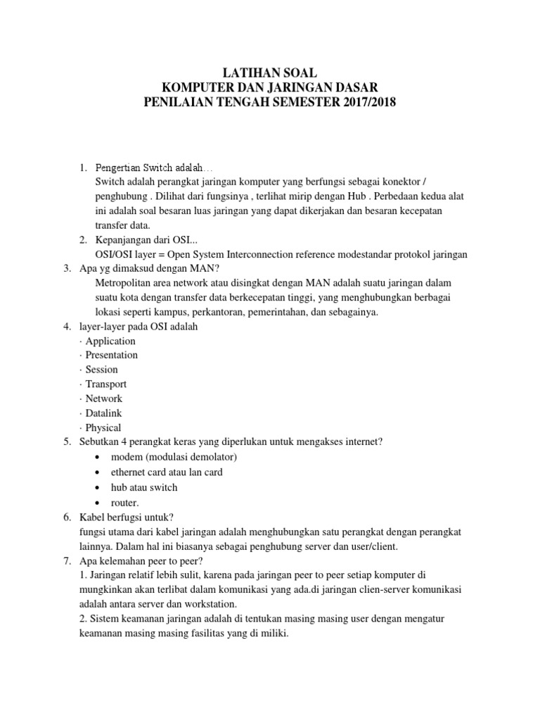 Latihan Soal Komputer Dan Jaringan Dasar | PDF