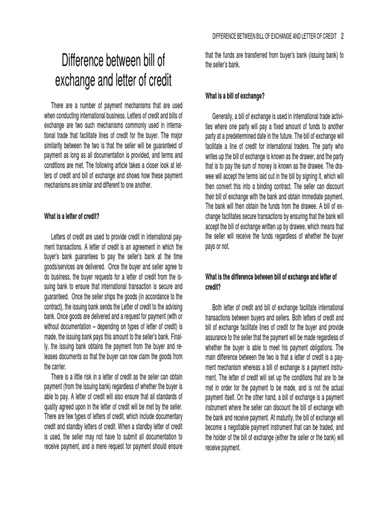 Bill of Exchange vs Letter of Credit | PDF | Letter Of Credit ...