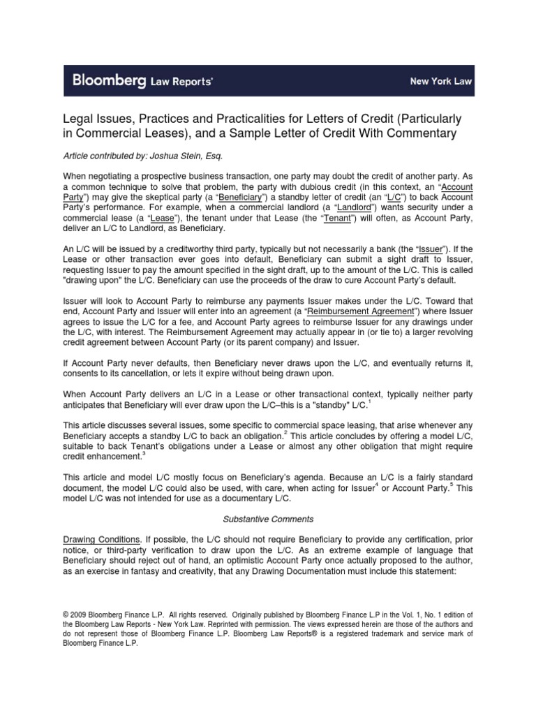 Legal Issues, Practices and Practicalities For Letters of Credit ...