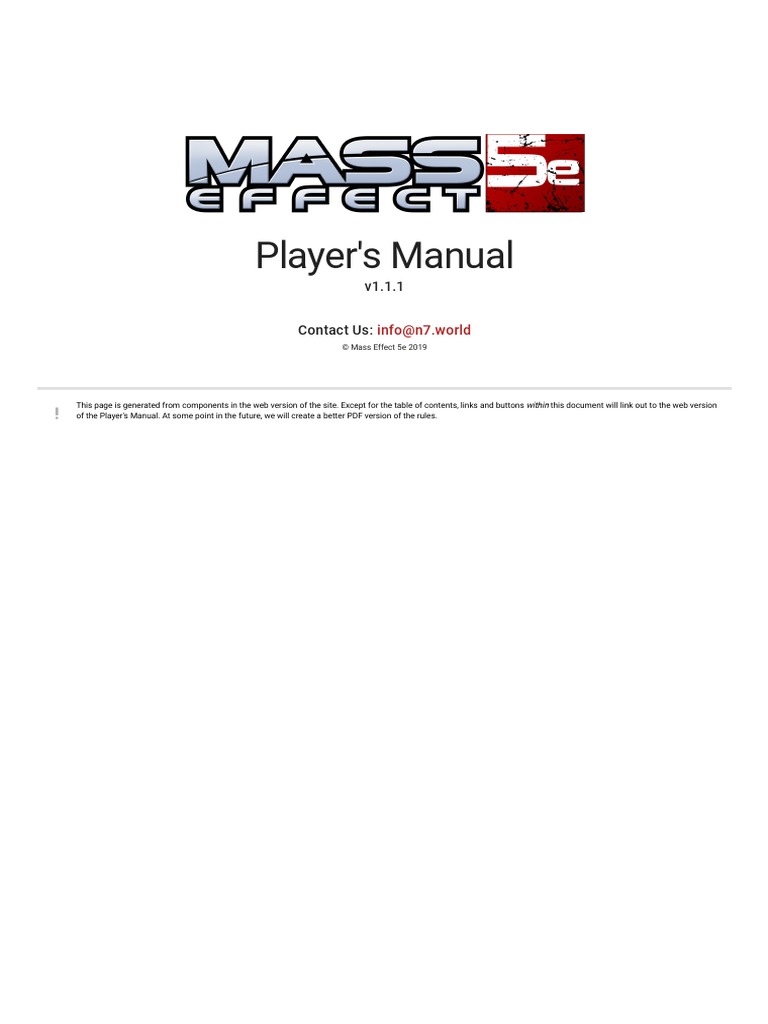 Mass Effect 5e - Printable Player's Manual | PDF | License | Role ...