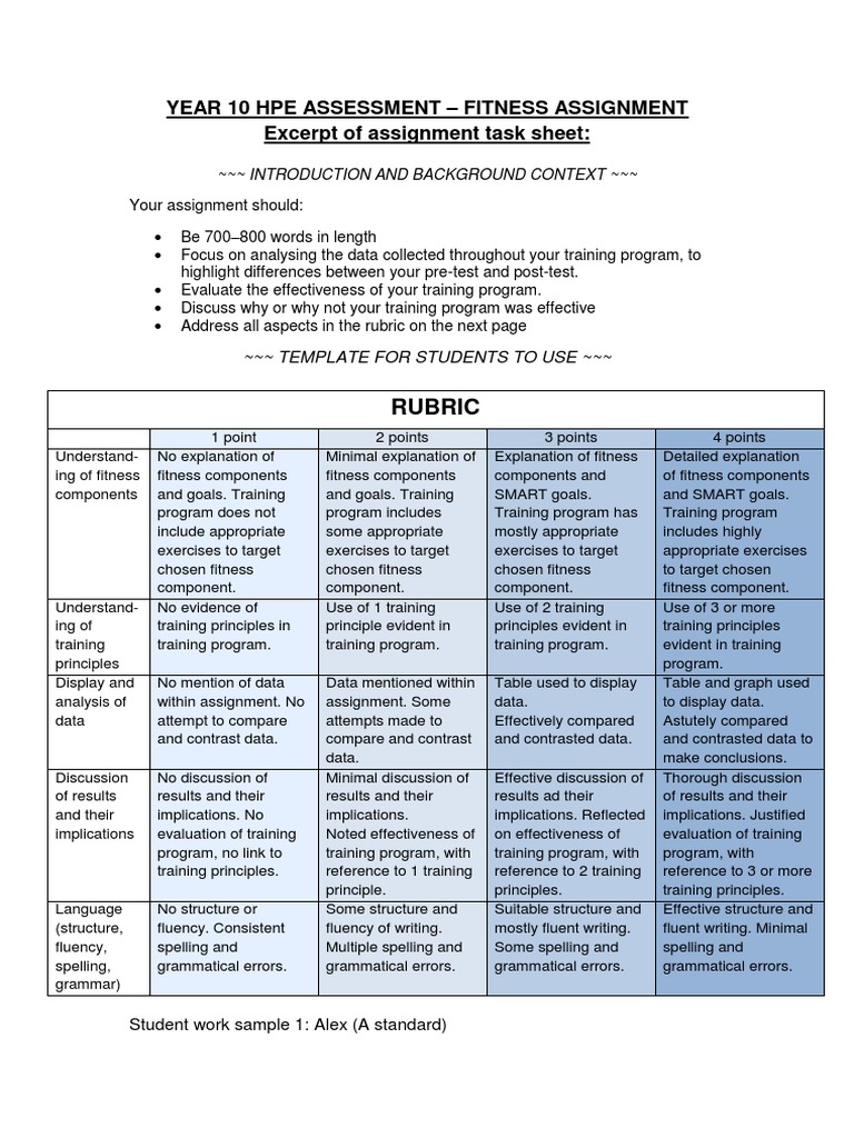 Year 10 Hpe Assessment - Fitness Assignment Excerpt of Assignment Task ...