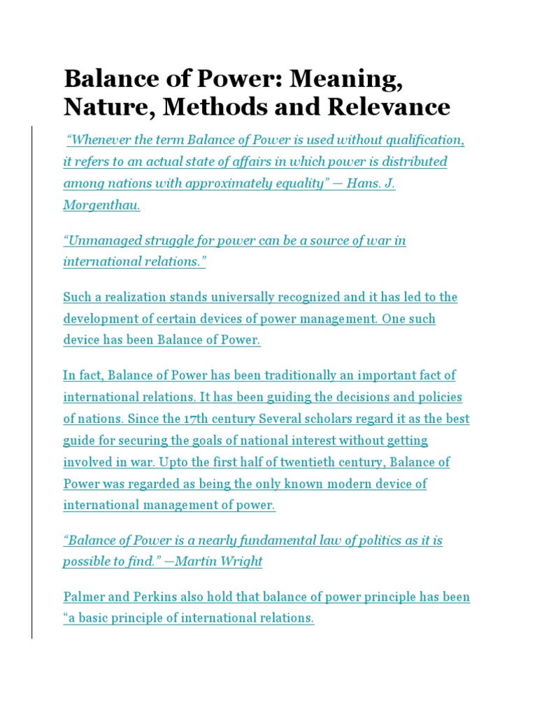 Balance of Power: Meaning, Nature, Methods and Relevance | PDF ...