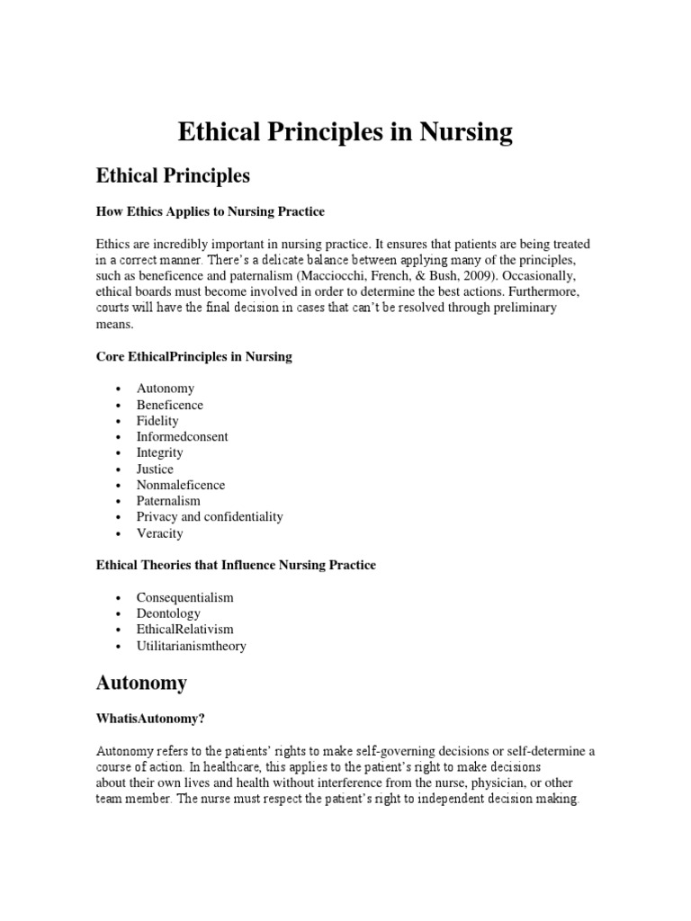Ethical Principles in Nursing | PDF | Informed Consent | Social ...