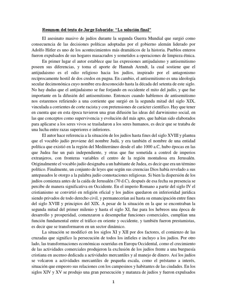La Solucion Final, Resumen | PDF | Antisemitismo | imperio Alemán