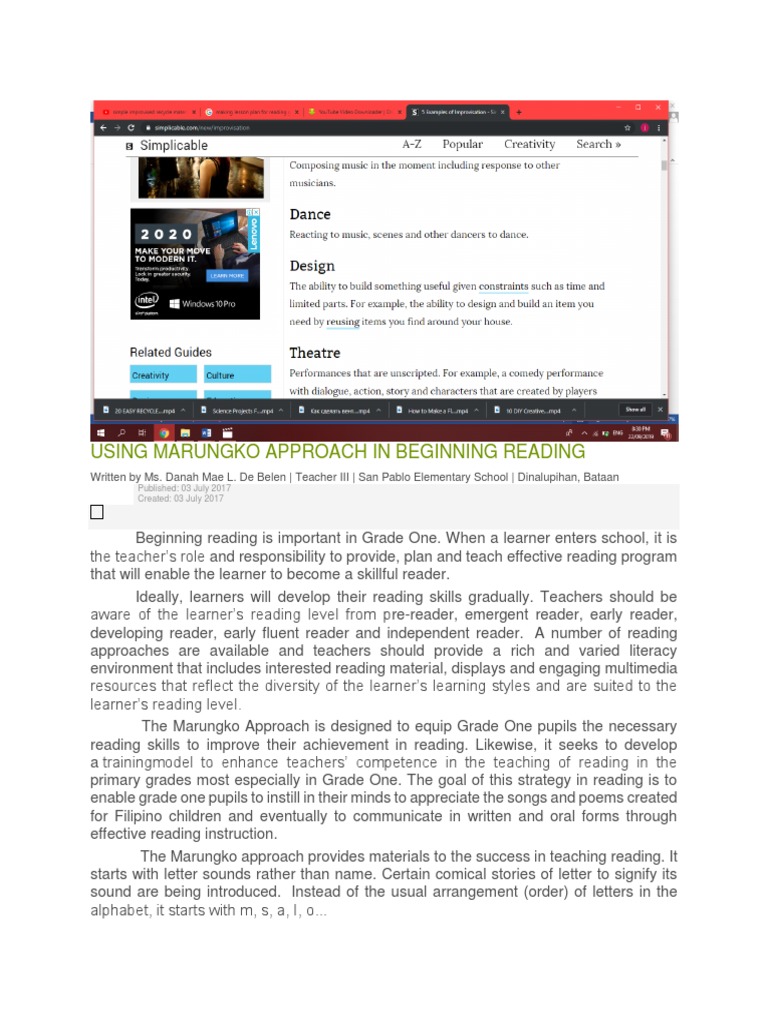 Marungko Approach for Grade 1 Reading | PDF