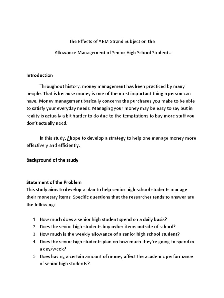 The Effects of ABM Strand Subject On The Allowance Management of Senior ...