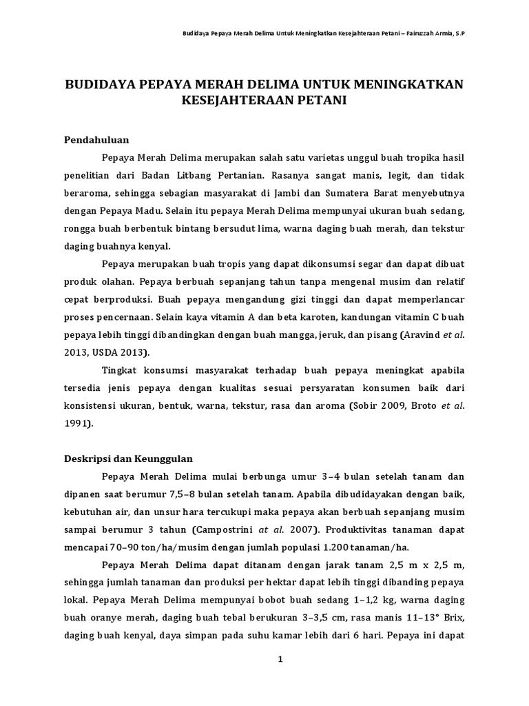 Budidaya Pepaya Merah Delima Fix | PDF