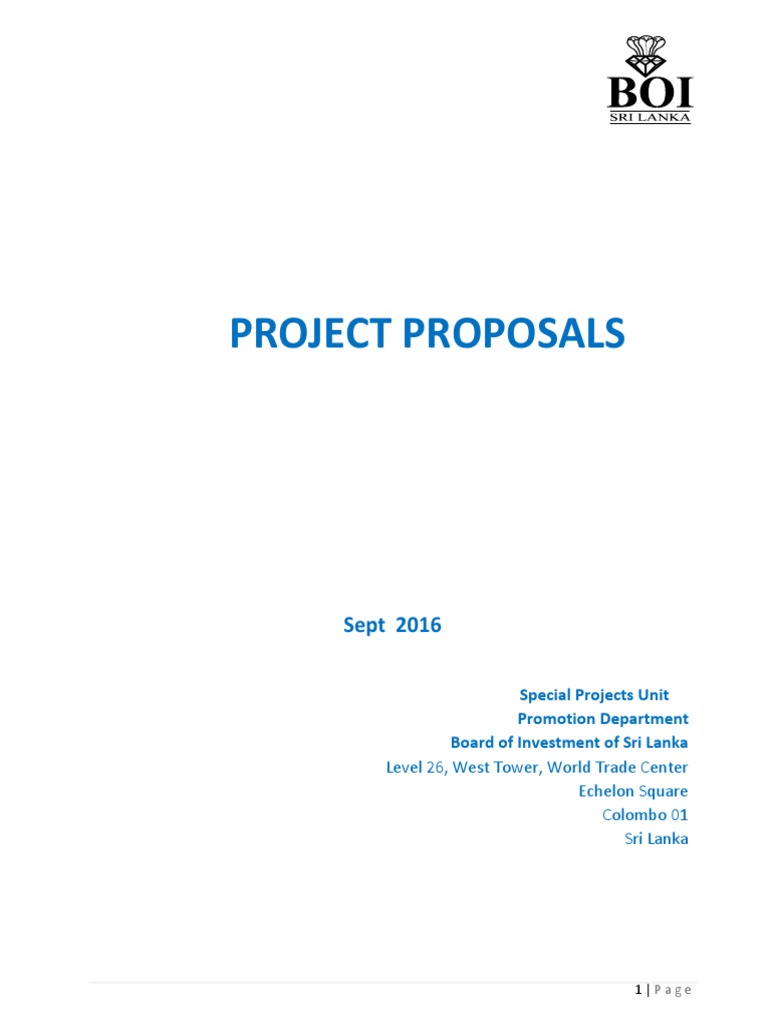 BOI Project Proposals | PDF | Healthcare Industry | Sri Lanka