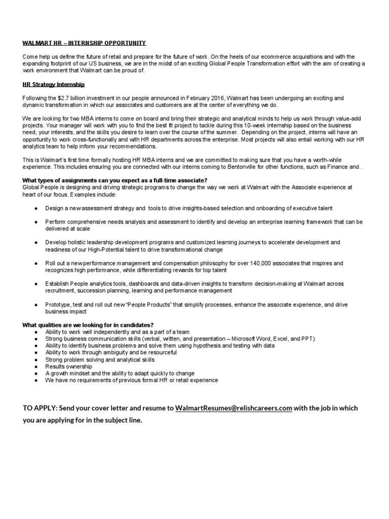 Walmart HR MBA Internship Opportunity | PDF | Analytics | Walmart