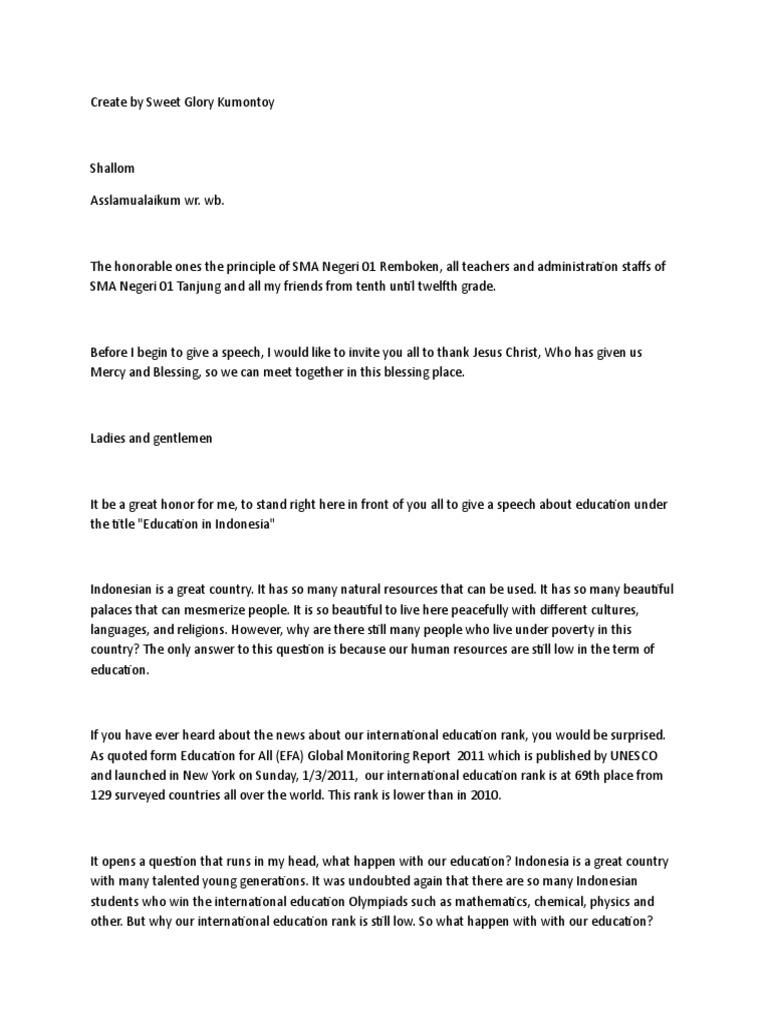 Pidato Bahasa Inggris Tentang Pendidikan | PDF | Behavior Modification | Cognition