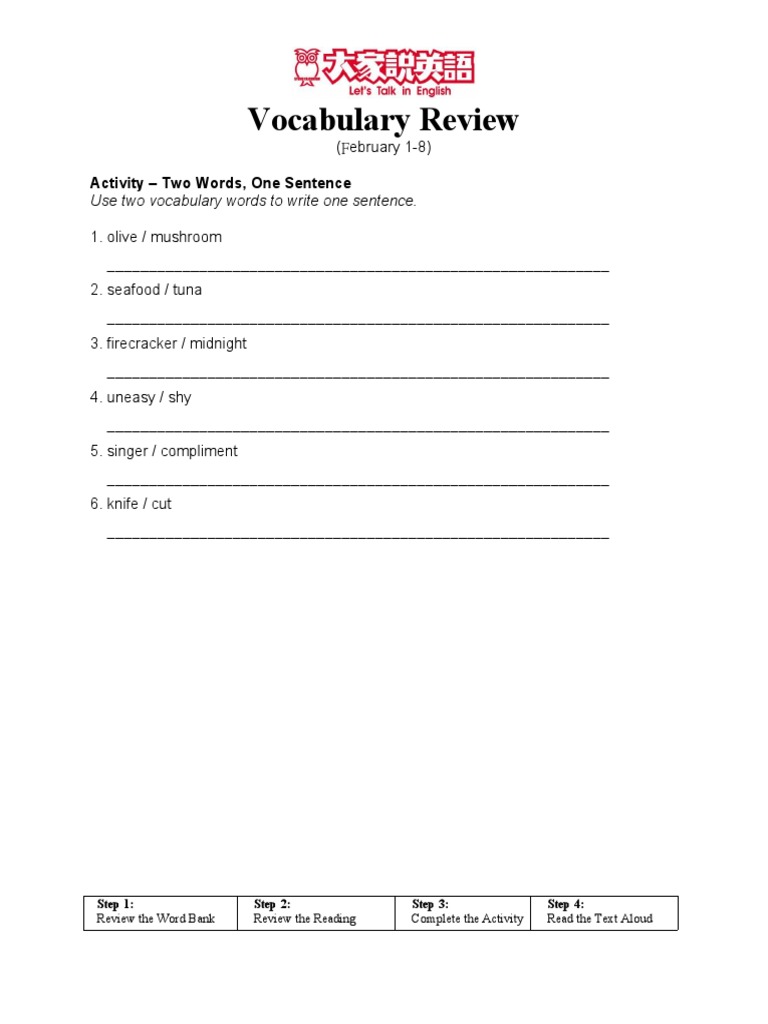 Vocabulary Review Activity Guide Pdf