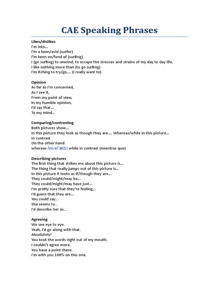 CAE Speaking Phrases | PDF | Phrase | Comma
