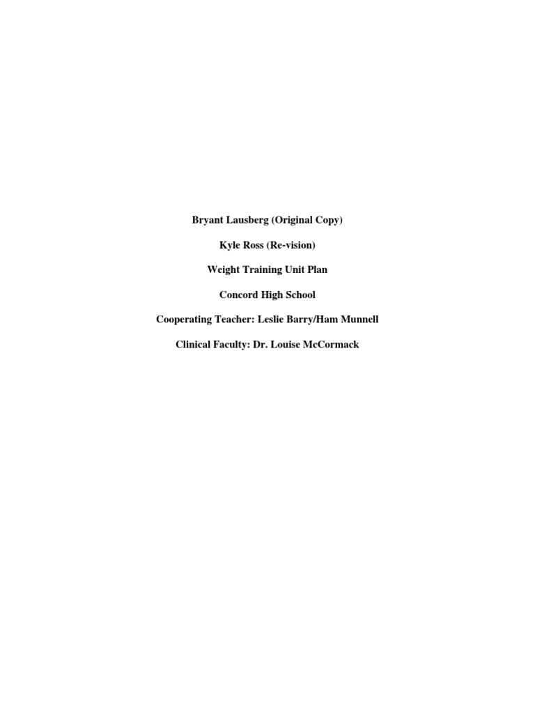 Weight Training Unit Plan | PDF | Weight Training | Strength Training