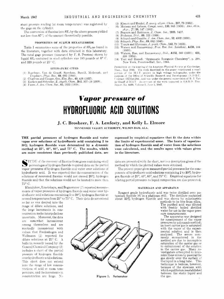 Hydrofluoric Acid Solutions: Vapor Pressure | PDF | Fluorine | Chemical ...