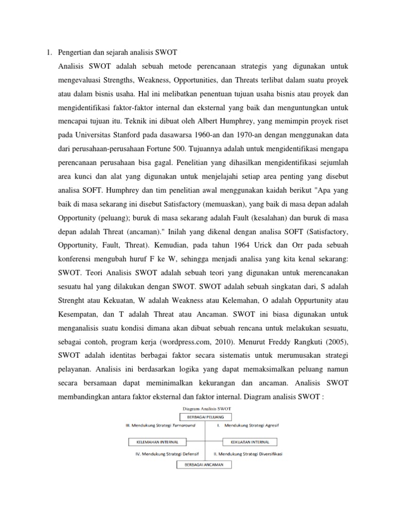 Pengertian Dan Sejarah Analisis SWOT | PDF