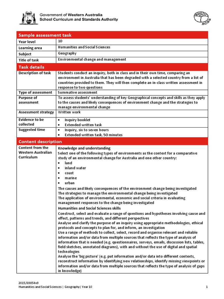 Year 10 Geography Assessment Task | PDF | Educational Assessment ...