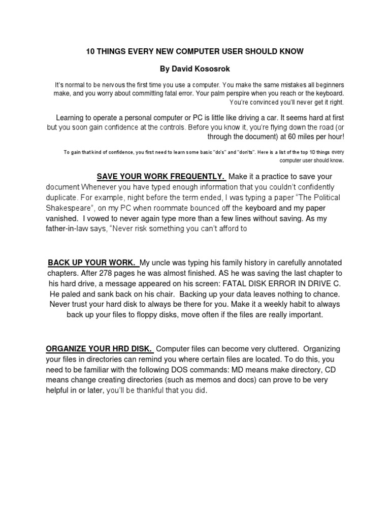 10 Things Every New Computer User Should Know | PDF