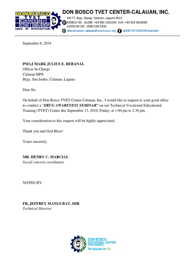 Request For Drug Awareness Seminar | PDF