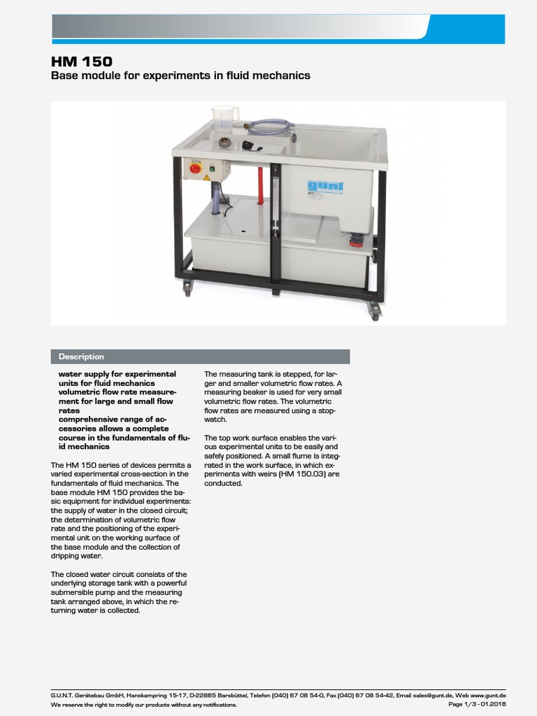 HM 150 Base Module For Experiments in Fluid Mechanics Gunt 547 PDF 1 en ...