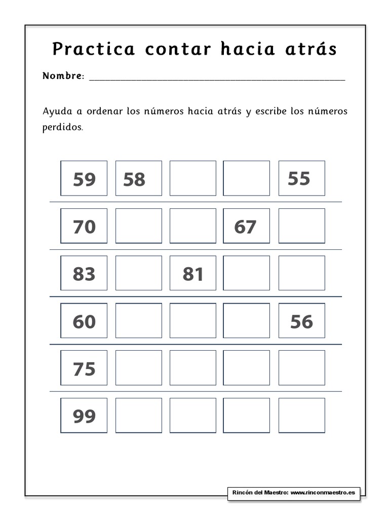 Guia de Conteo Hacia Atras | PDF