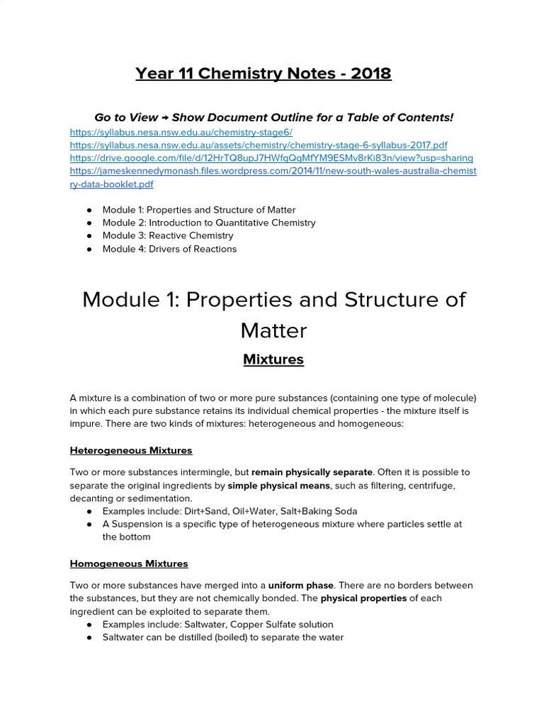 Year 11 Chemistry Notes - 2018 | PDF | Ion | Ionic Bonding