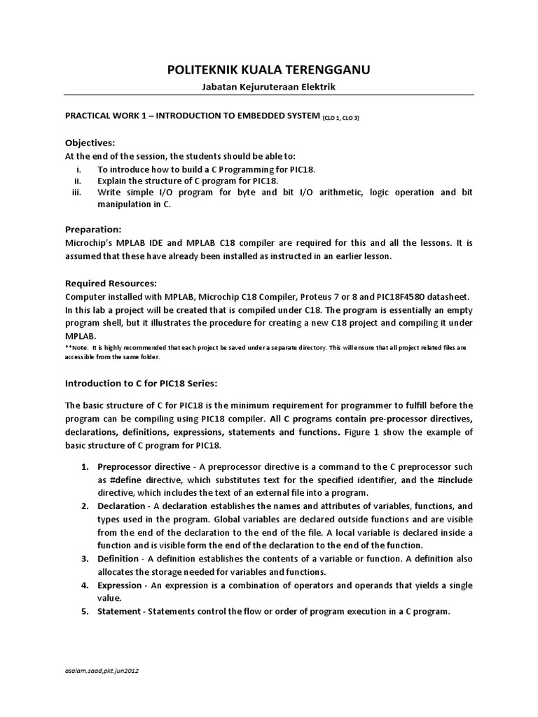 Politeknik Kuala Terengganu: Jabatan Kejuruteraan Elektrik | Download Free PDF | Subroutine | C ...