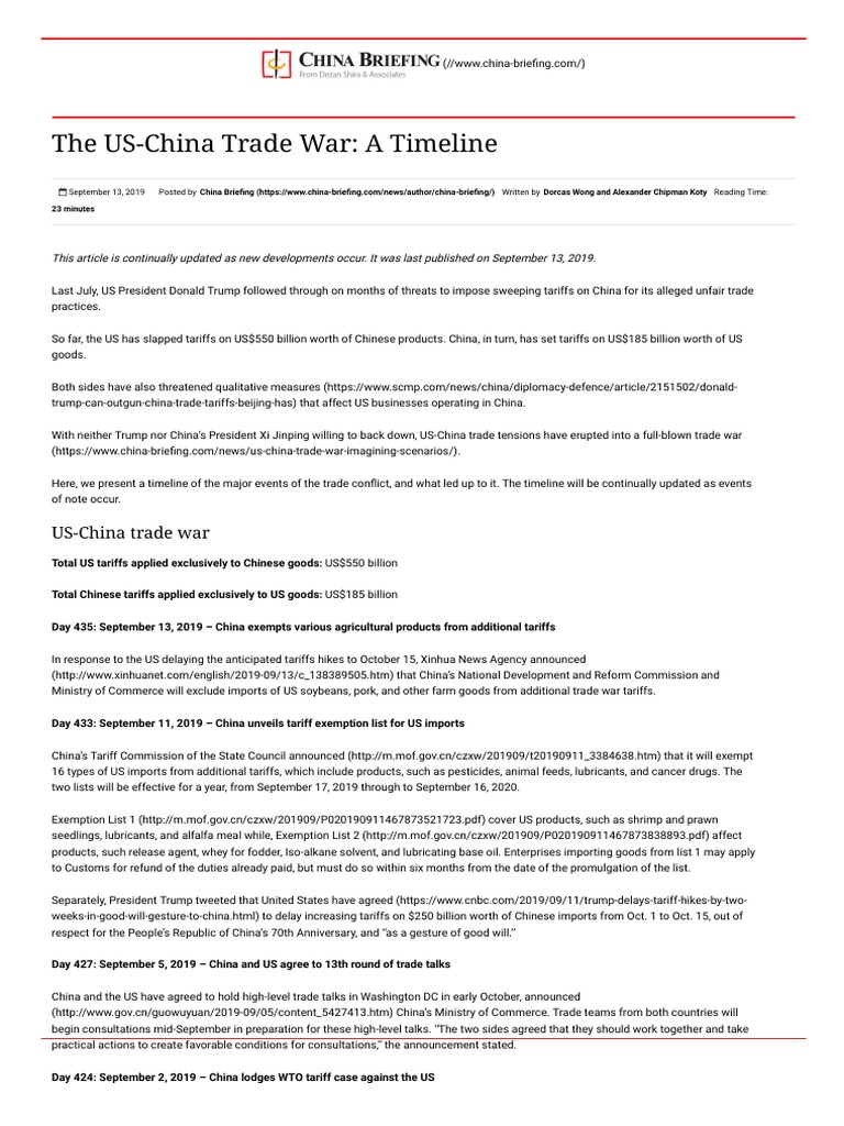 US-China Trade War Timeline 2019 | PDF | Renminbi | Tariff