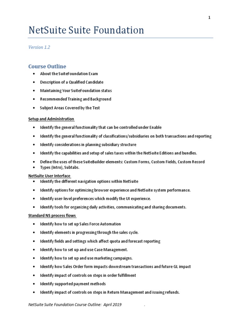 Netsuite Foundation Course Outline | PDF | Accounts Payable | Inventory