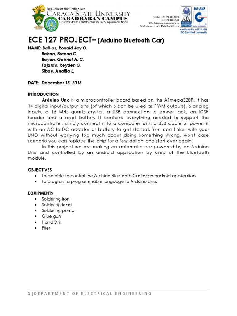 Ece 127 Project-: (Arduino Bluetooth Car) | Download Free PDF | Arduino ...
