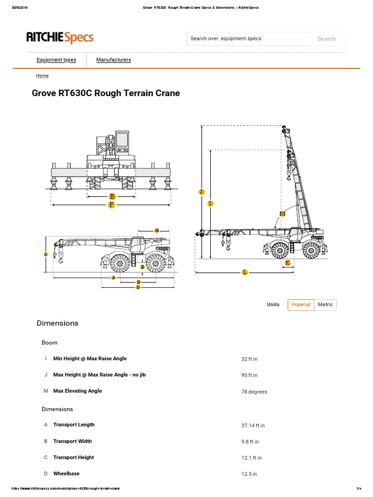 Grove RT630C Rough Terrain Crane: Dimensions | Crane (Machine) | Loader ...