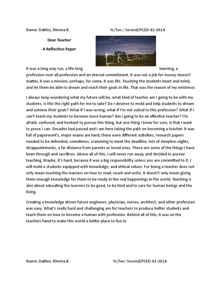 0 - PhotoEssay and Reflection Paper | PDF | Teachers | Reason