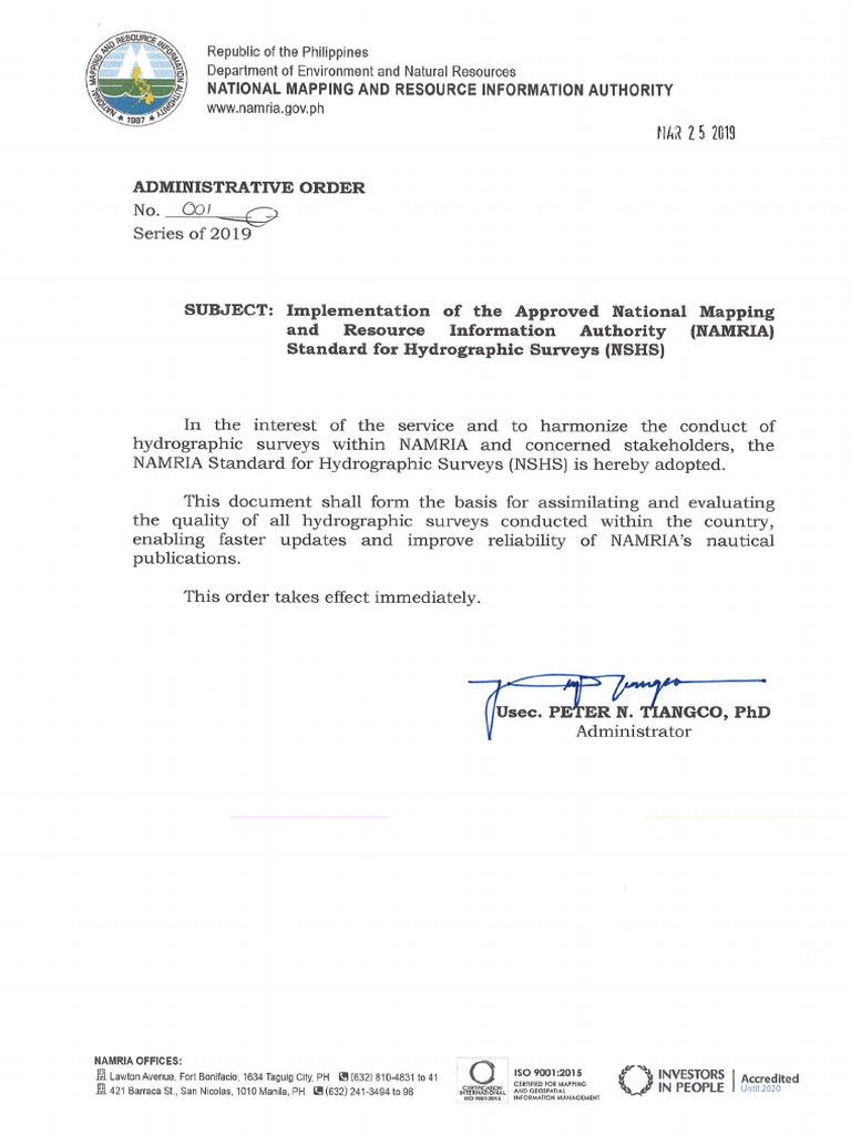 Administrative Order-2019-001 Implementation of The Approved NAMRIA ...