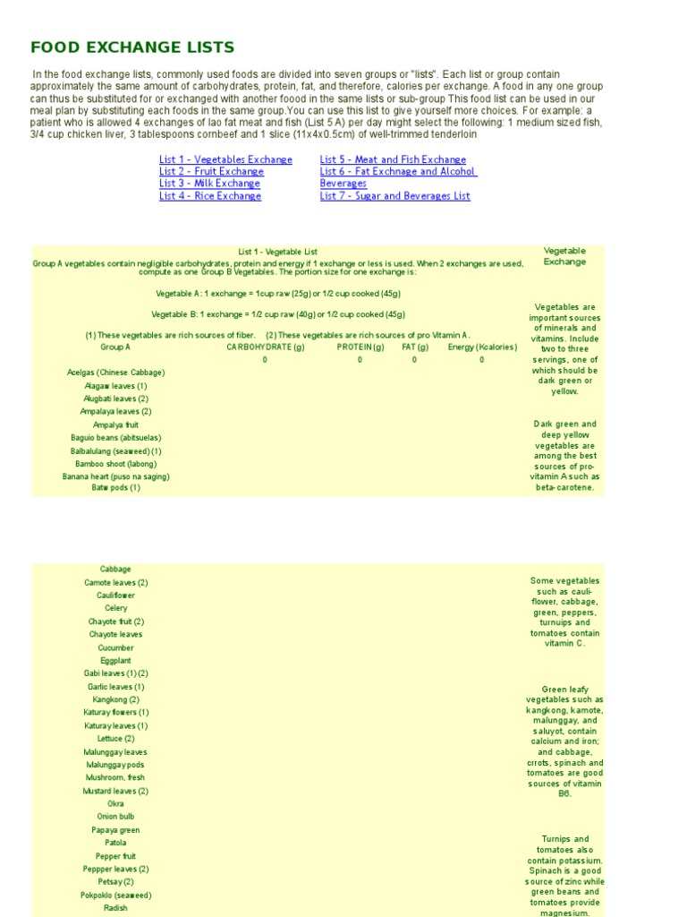 Food Exchange Lists 2011 | PDF | Vegetable Oil | Milk