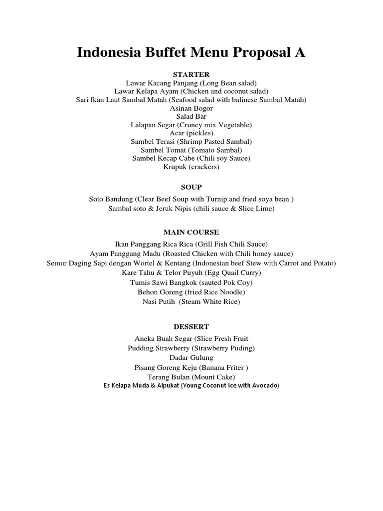Indonesia Buffet Menu Proposal A: Starter | PDF | Indonesian Cuisine ...