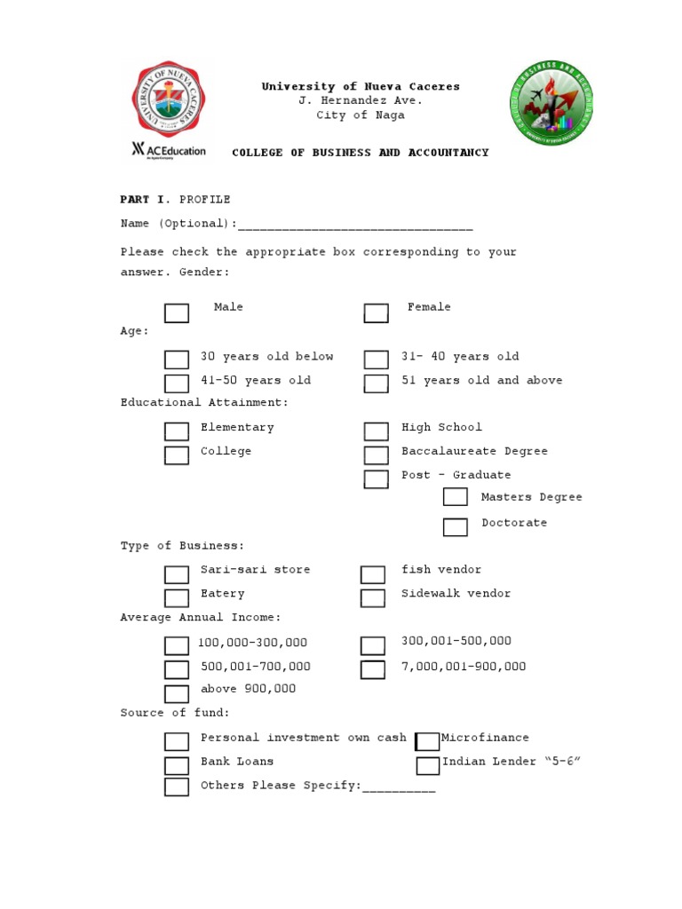 Sample Questionnaire | PDF | Microfinance | Loans