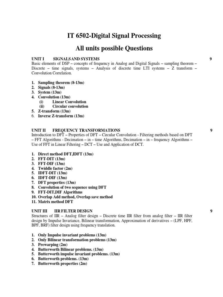DSP Questions Guide | PDF | Discrete Fourier Transform | Convolution