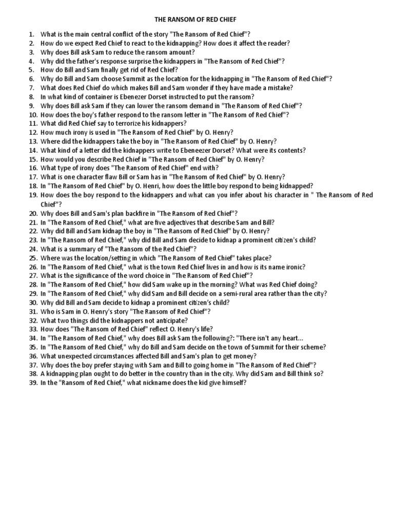 Ransom of Red Chief: Key Questions & Answers | PDF | Kidnapping