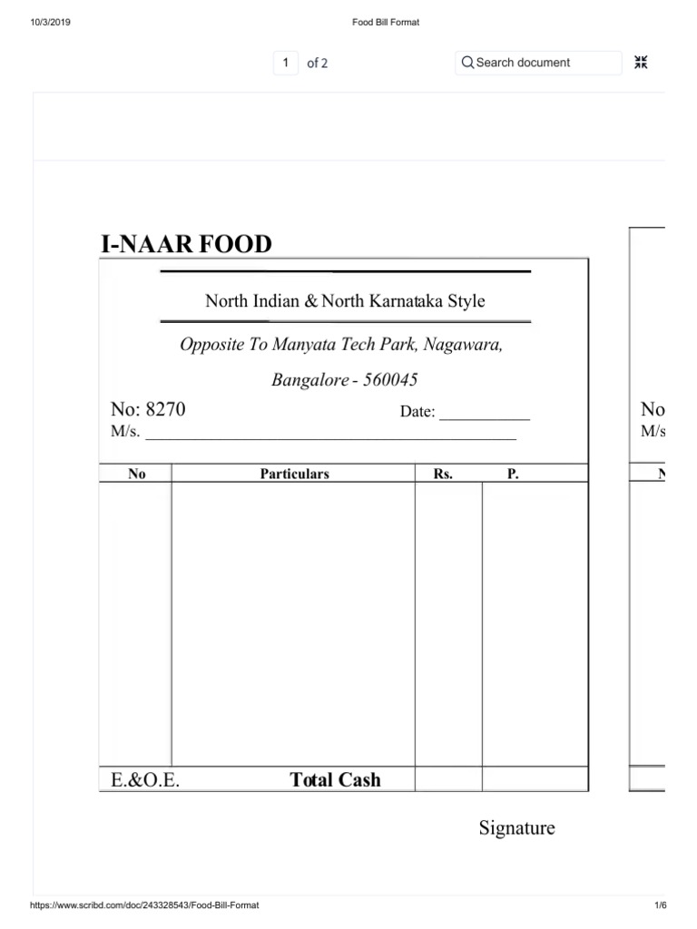 Food Bill Format | PDF | Intellectual Works | Online Services