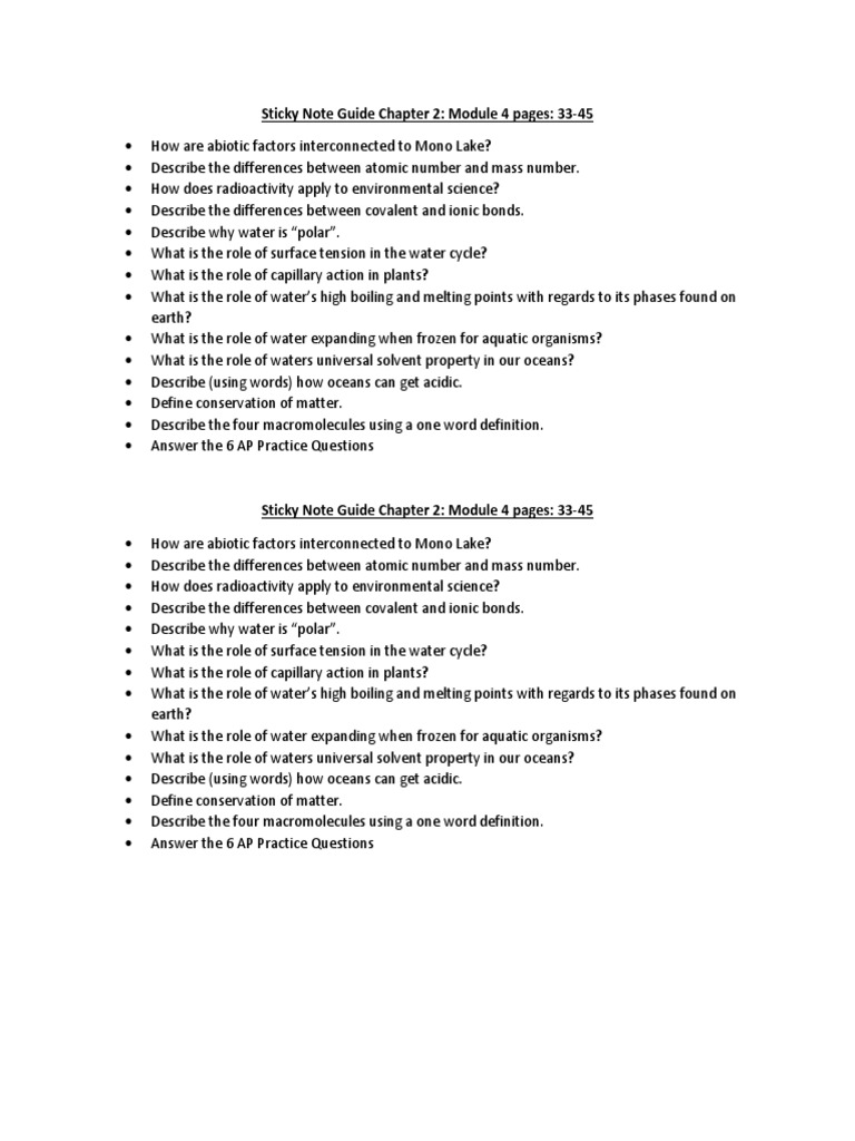 Sticky Note Guide Chapter 2 Module 4 | PDF
