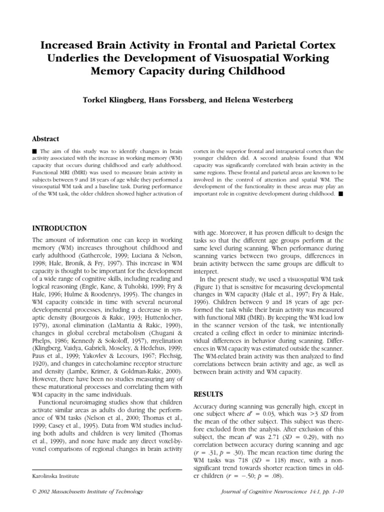Increased Brain Activity in Frontal and Parietal Cortex Underlies The ...