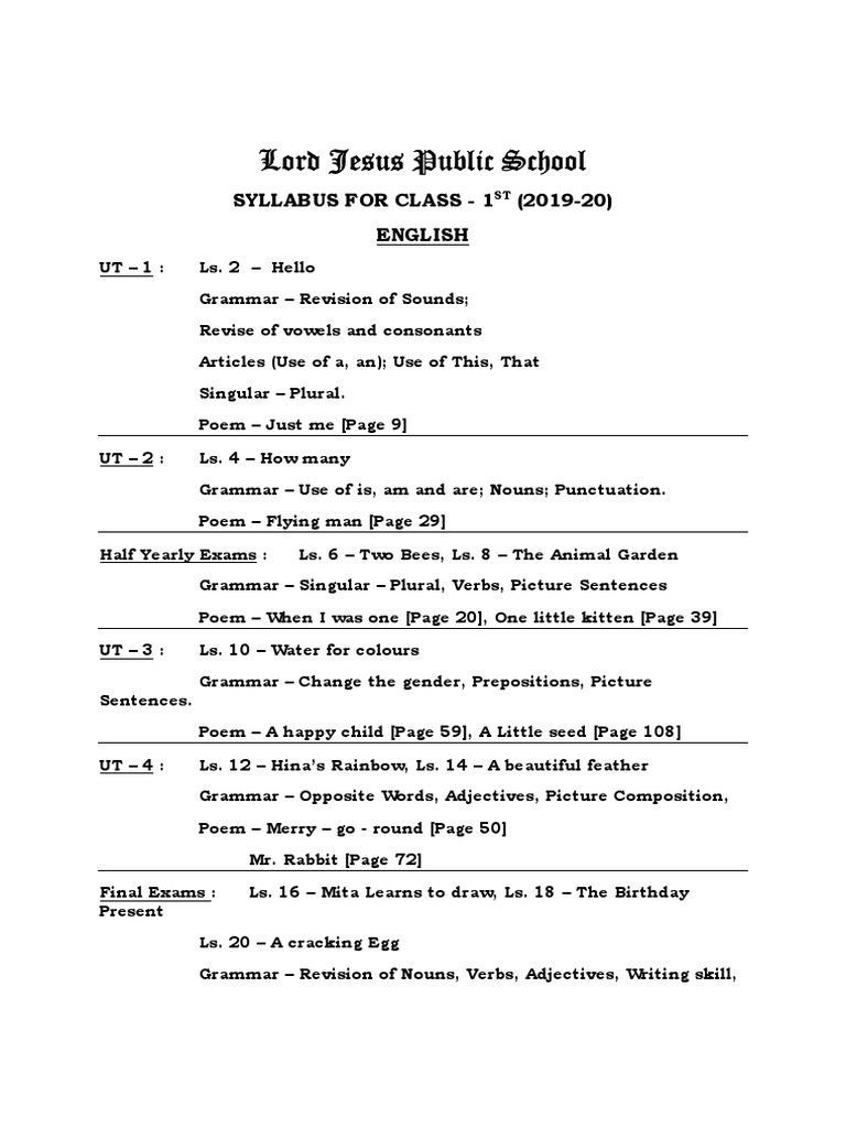 Syllabus 2019-20 | PDF | English Grammar | Nature