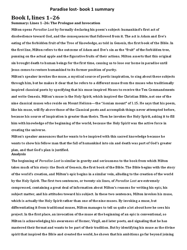 Paradise Lost Book 1 | PDF | Paradise Lost | Muse