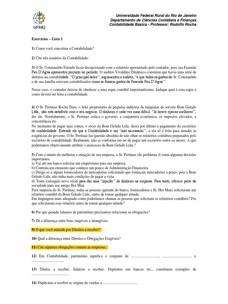 Contabilidade Básica: Exercícios sobre conceitos fundamentais da ...