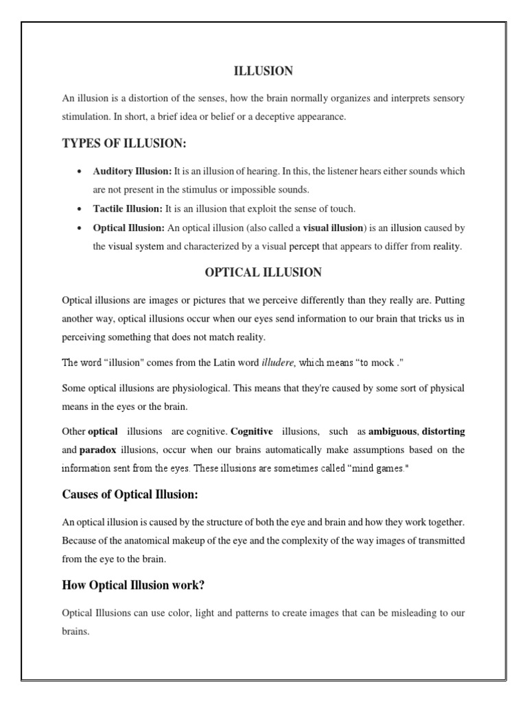 Illusion Causes Of Optical Illusion Pdf Illusion Perception