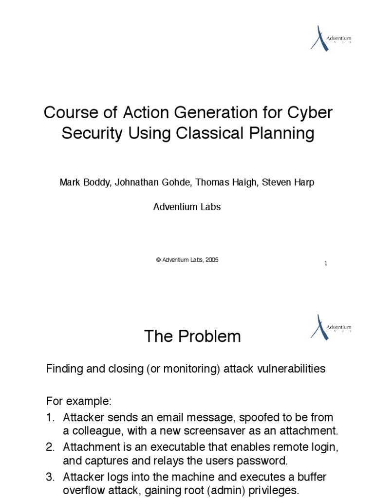 Course of Action Generation For Cyber Security Using Classical Planning ...