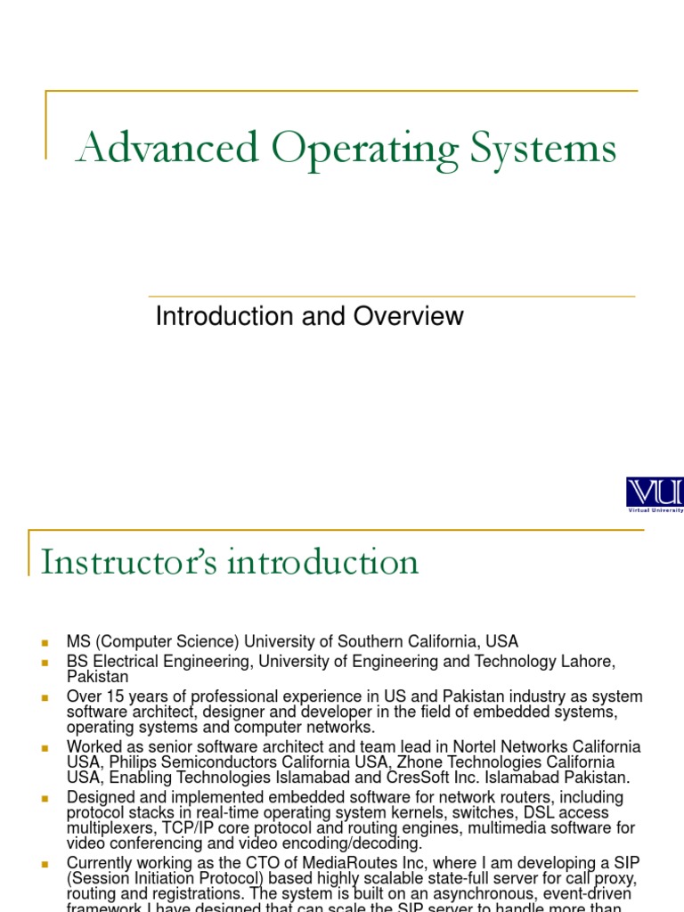 Advanced Operating Systems - CS703 Power Point Slides Lecture 1 | PDF | Operating System ...