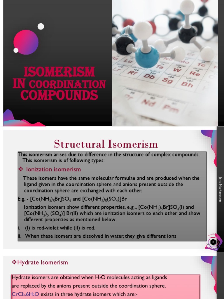 Isomerism IN Compounds: Coordination | PDF | Coordination Complex | Isomer