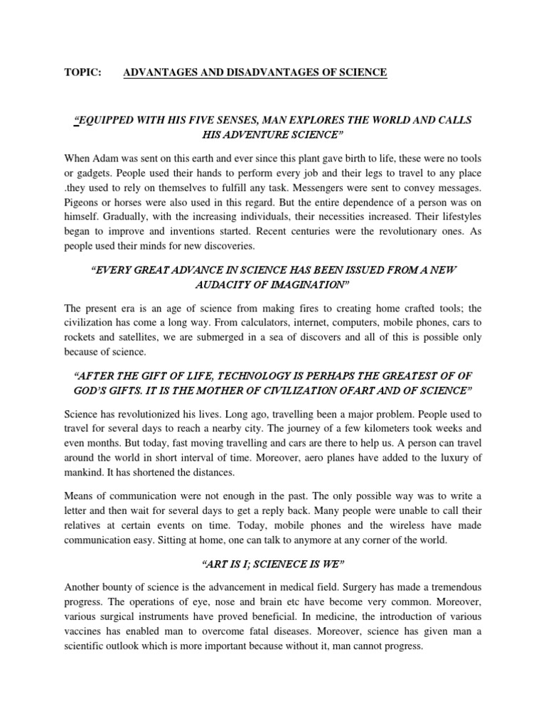 Advantages and Disadvantages of Science | PDF | Surgery | Science