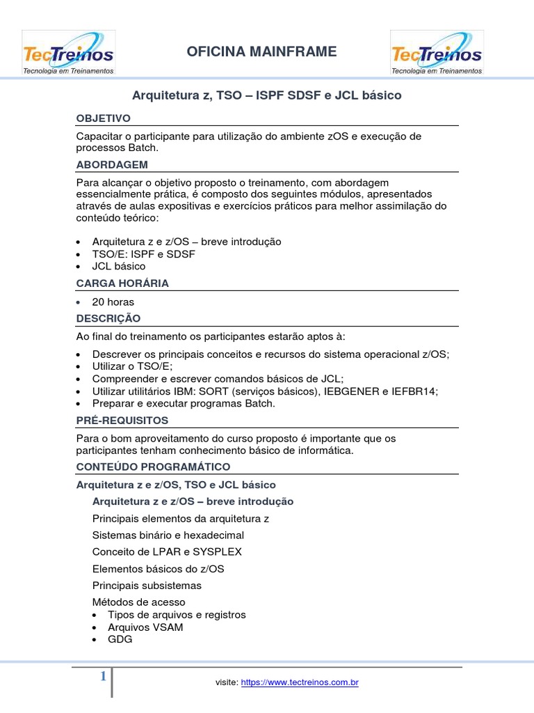 Oficina Mainframe - Arquitetura Z, TSO - IsPF SDSF e JCL Básico | PDF