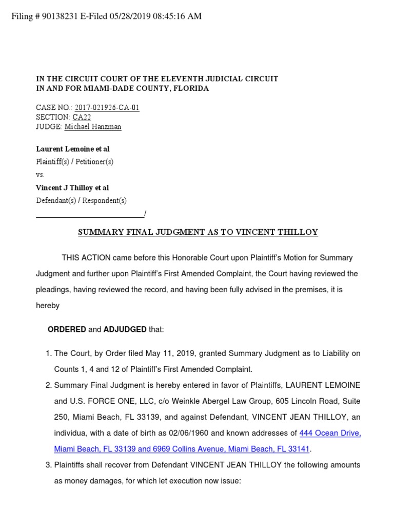 Summary Final Judgment For Fraud in Favor of Plaintiff - Us Force One ...